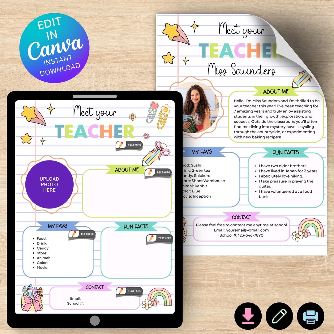 Editable Meet the Teacher Template: Teacher Introduction Handout Back ...