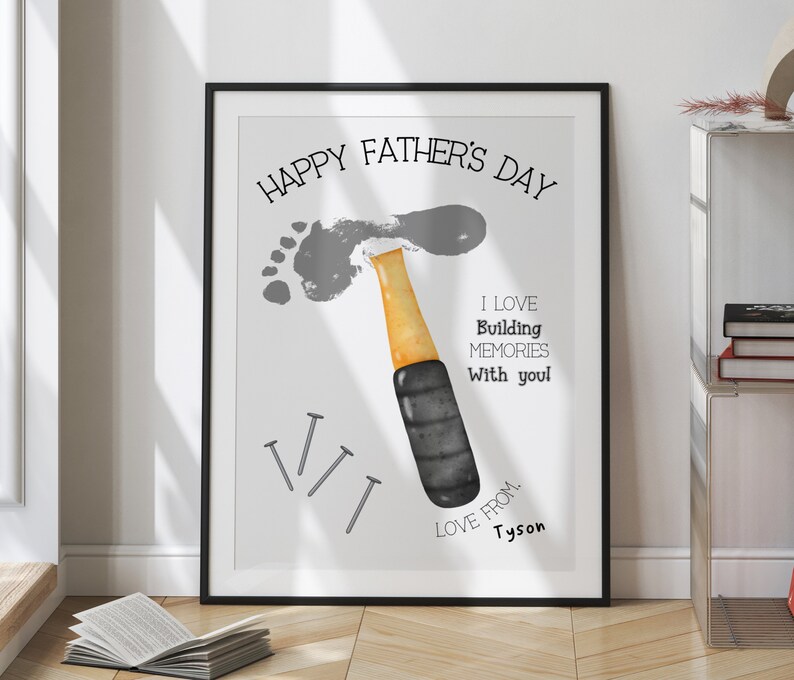 Happy Father's Day Footprint Art Gift for Dad DIY Kids Craft Printable ...