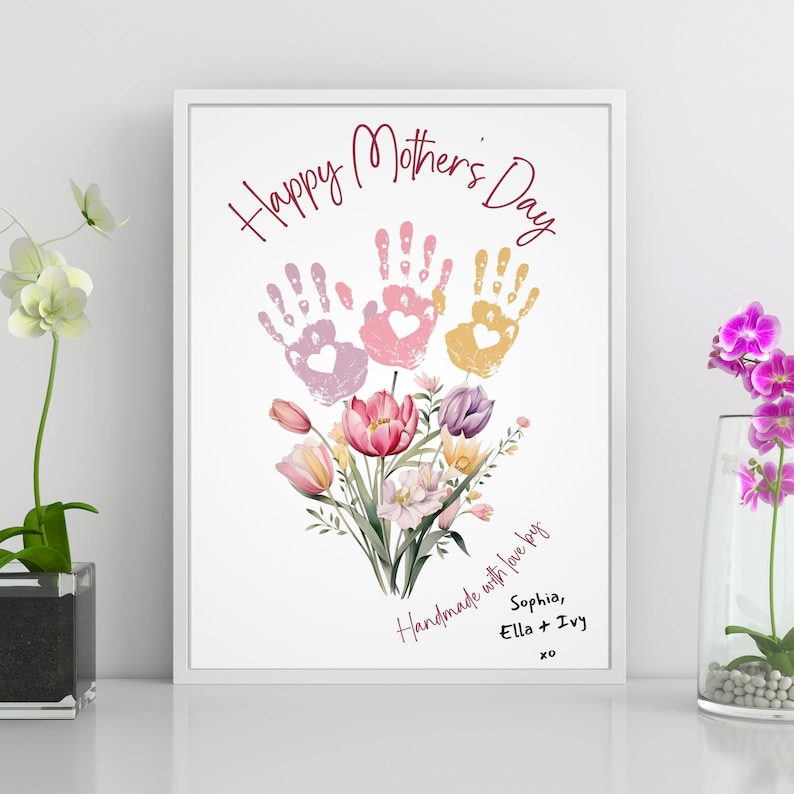 Happy Mother's Day Handprint Art Gift for Mom Handprint Flower Bouquet ...