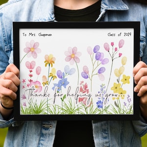 Teacher Appreciation Fingerprint Art: Floral Thank You Gift (digital ...