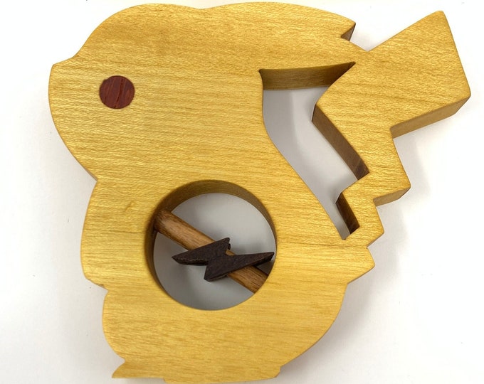 Yellowheart and Padauk Pikachu Baby Rattle With Walnut Lightning Bolt ...