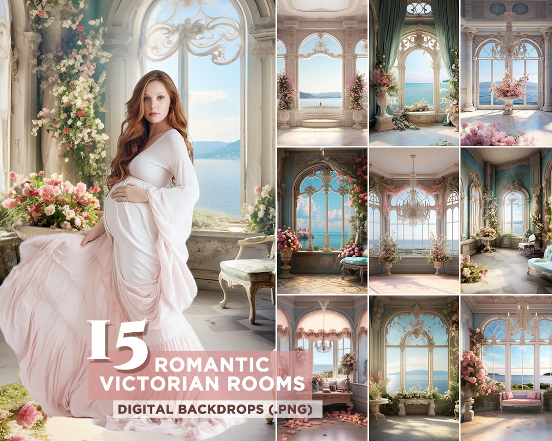 15 X Romantic Floral Victorian Room, Digital Bundle Backdrops, Studio ...