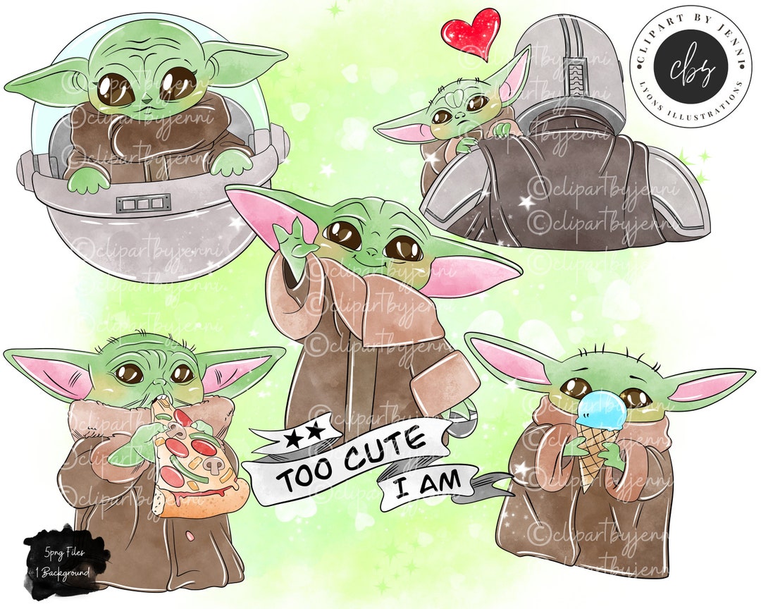 Watercolour Baby Yoda Clipart Bundle / Yoda Printable PNG Digital ...