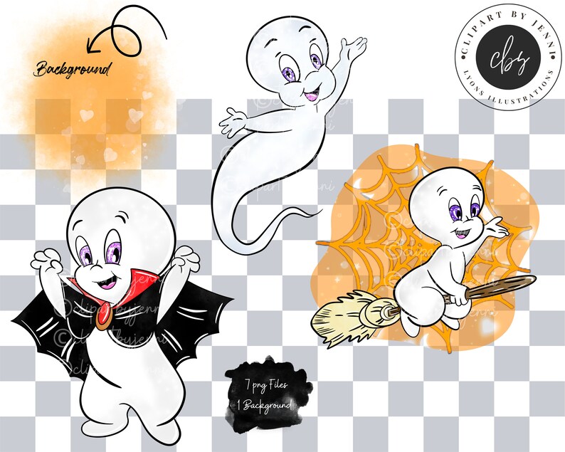 Casper Watercolour Clipart Bundle / Casper the Friendly Ghost Clipart ...