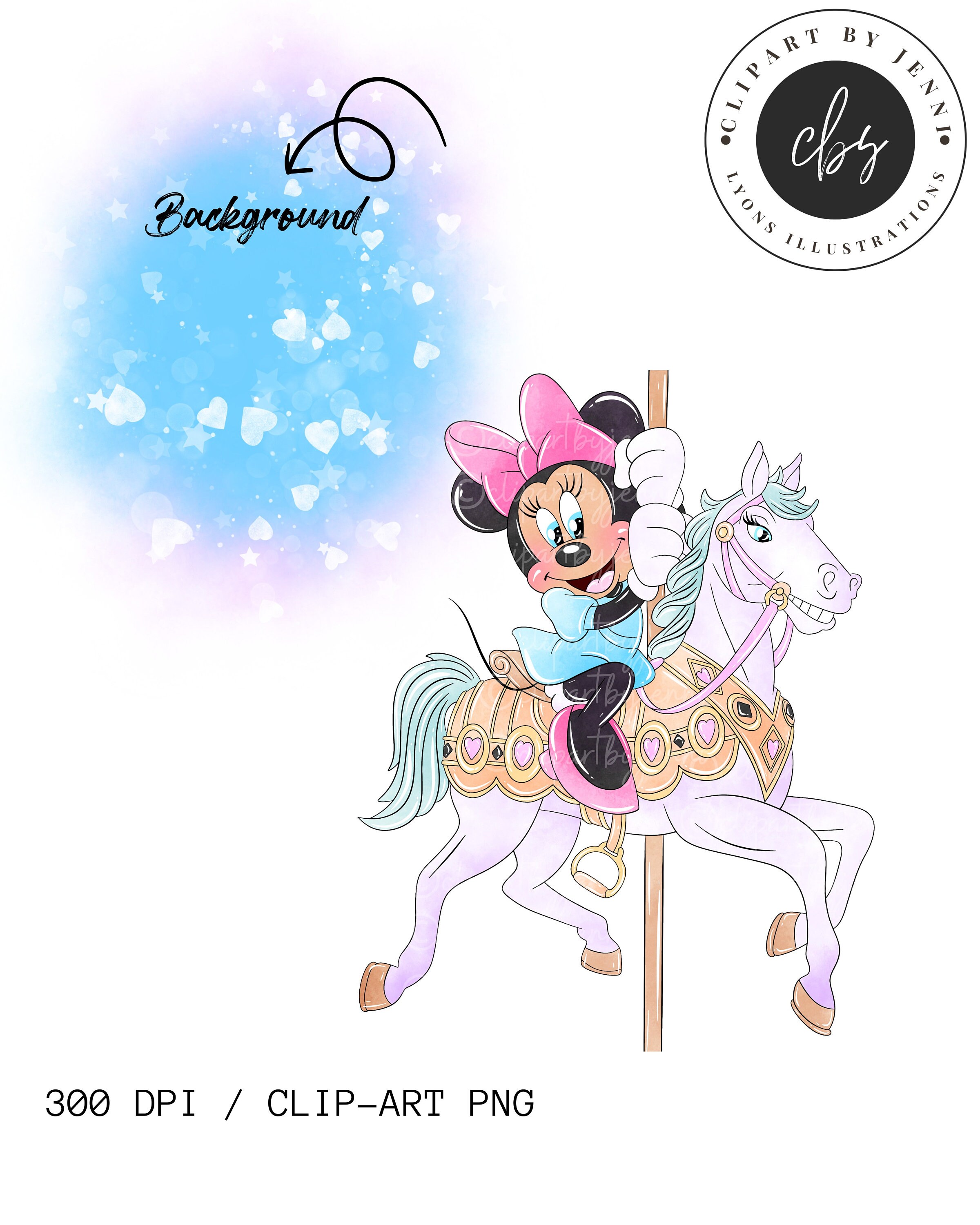 Watercolour Minnie Carousel Clipart / Minnie Park PNG Printable ...