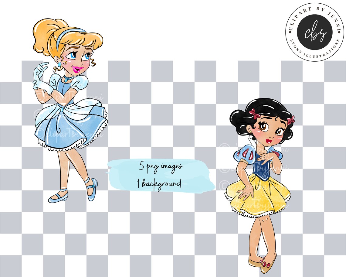 Set of 5 Princesses Watercolour Clipart / Belle Cinderella Clipart ...