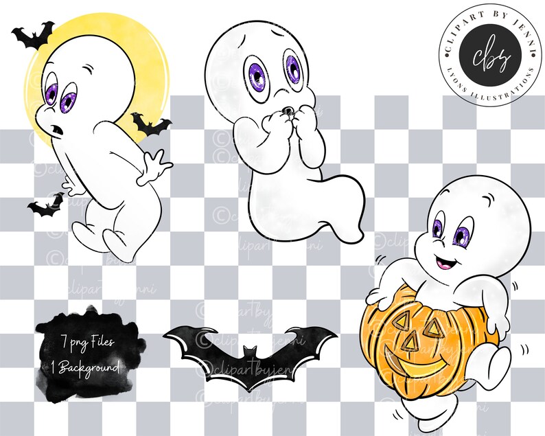 Casper Watercolour Clipart Bundle / Casper the Friendly Ghost Clipart ...