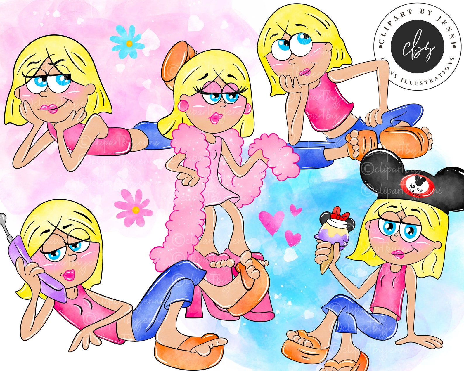 Watercolour Liz Mcguire Clipart Set / Liz Mcguire Cartoon Character PNG ...