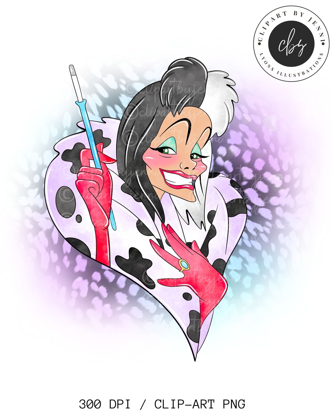 Watercolour Cruella De Vil Clipart / Cruella De Vil 300 Dpi Digital ...