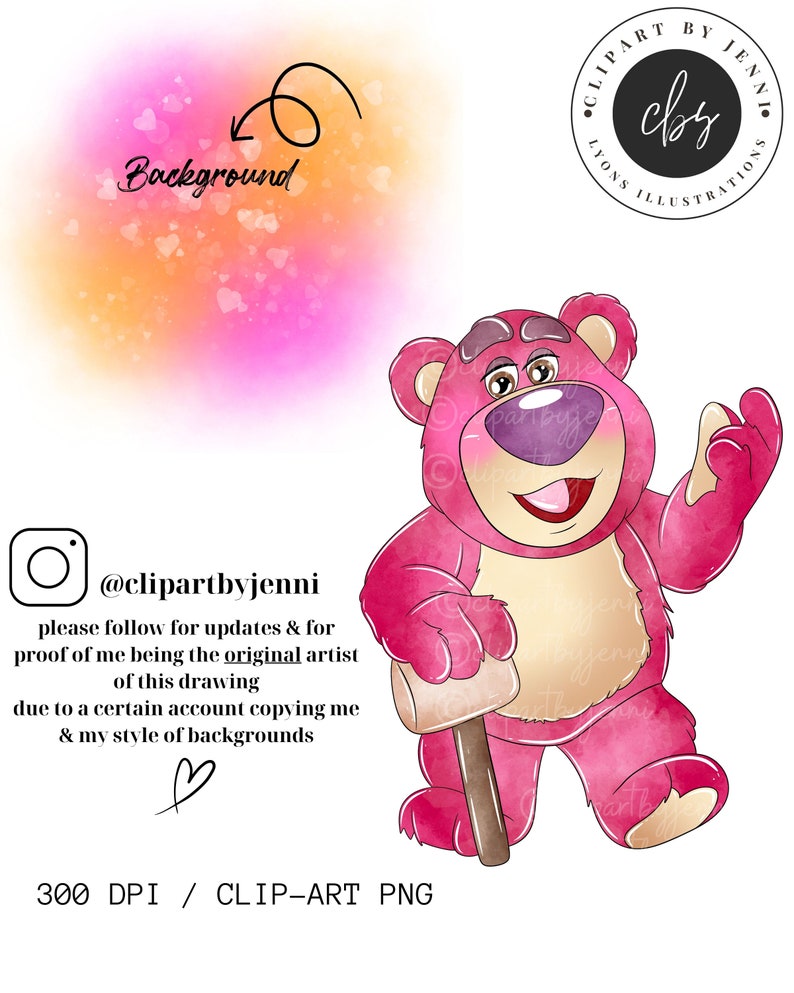 Watercolour Lotso Clipart / Toy Story Lotso PNG 300 Dpi Digial Download ...