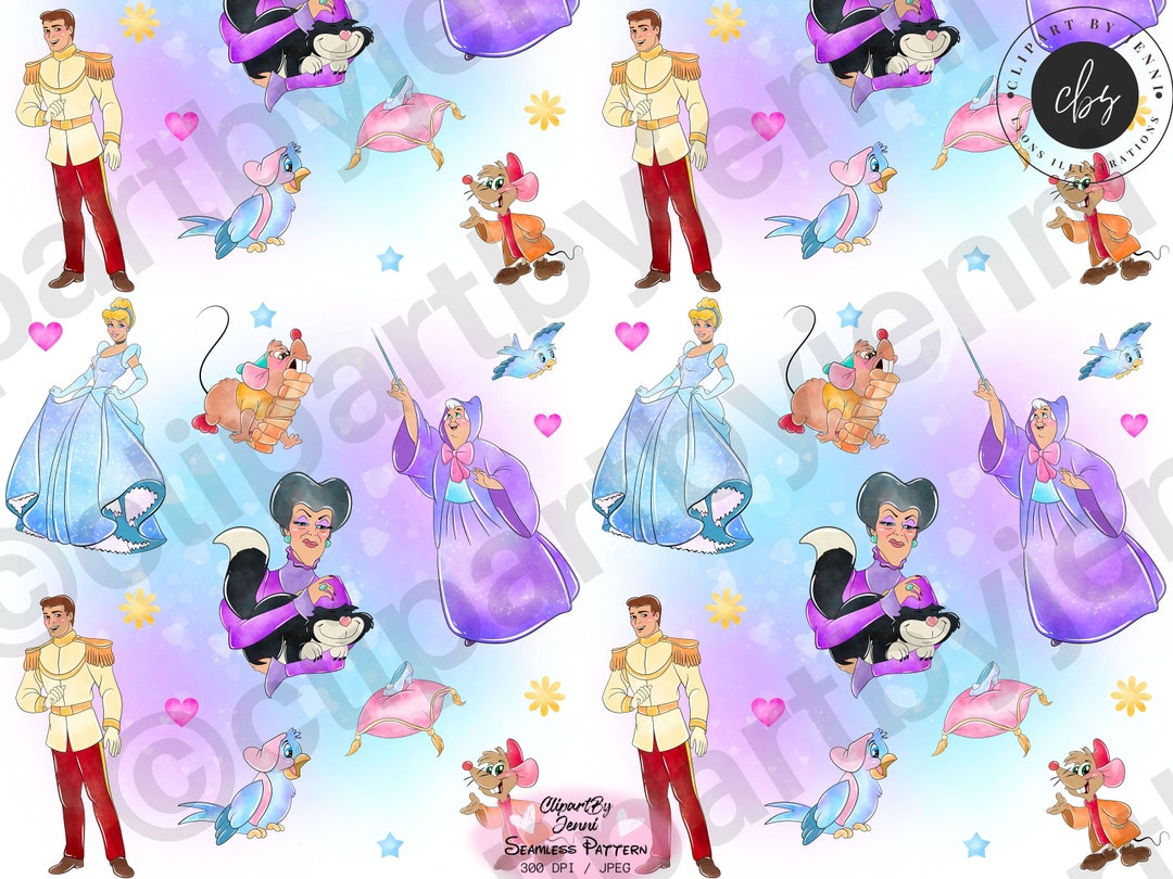 Watercolour Cinderella Seamless Pattern / Cinderella Seamless File 300 ...