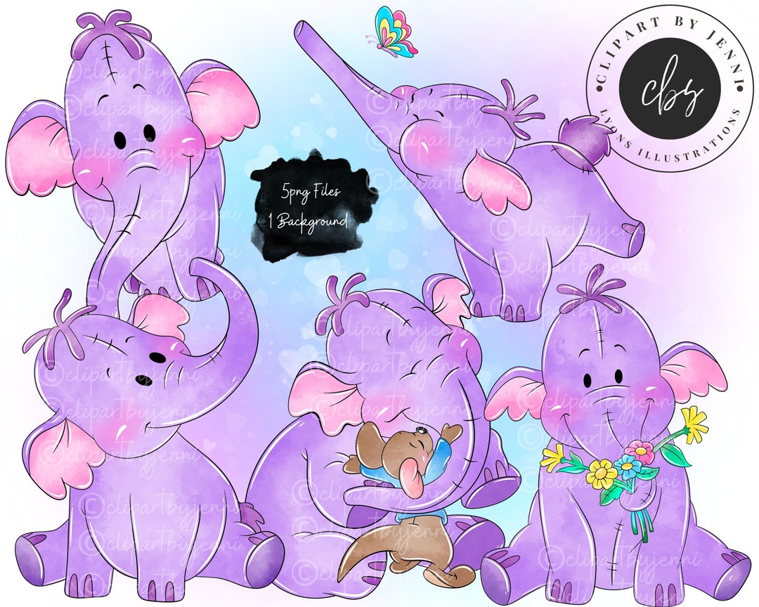 Watercolour Heffalump Clipart Set / Poohs Heffalump PNG 300 Dpi ...