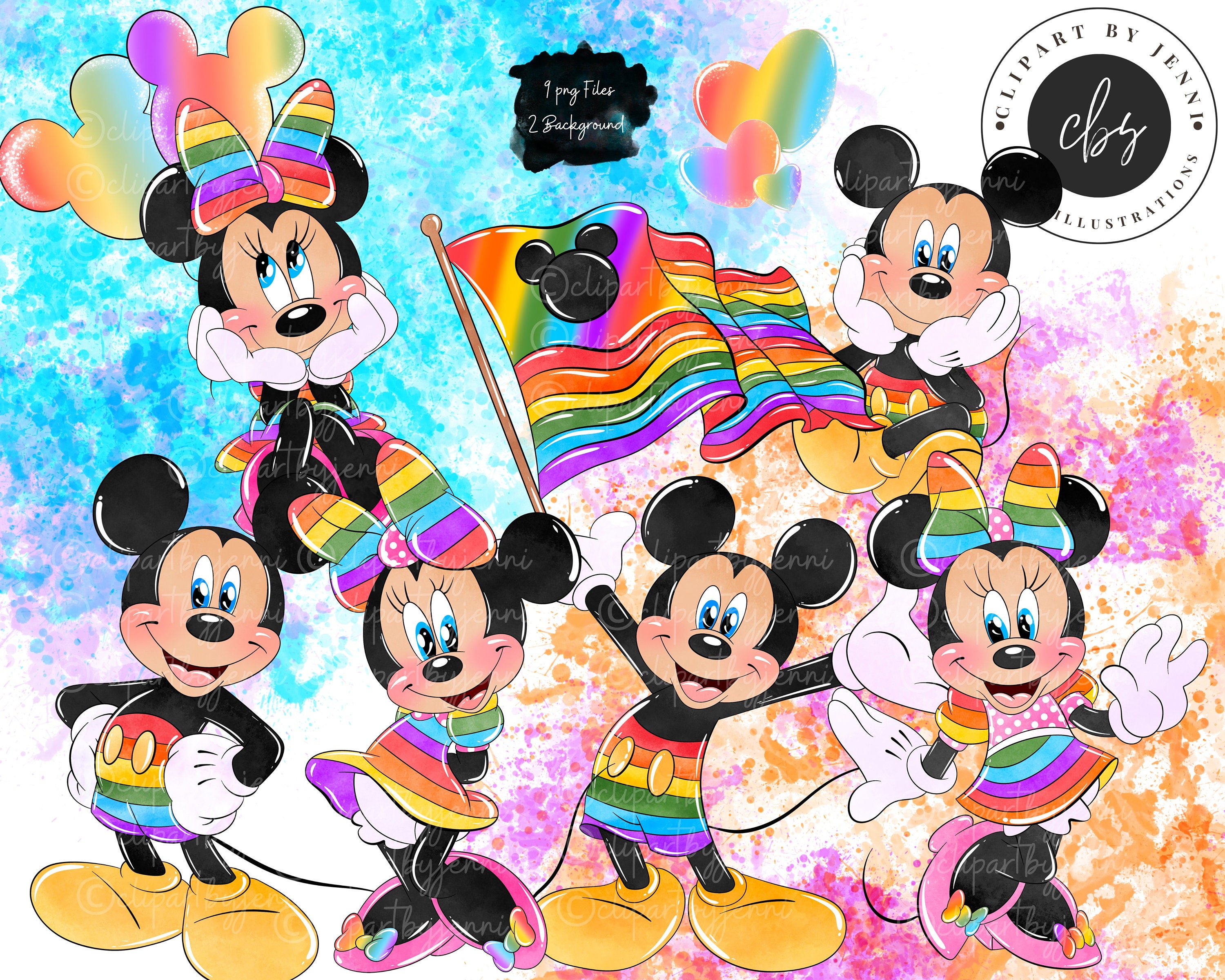 Watercolour Mickey Minnie Pride Clipart / Pride Mickey Minnie PNG ...