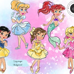 Set of 5 Princesses Watercolour Clipart / Belle Cinderella Clipart ...