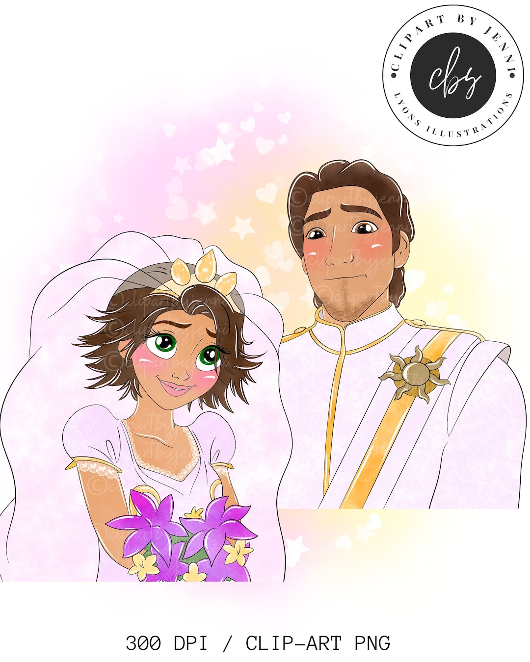 Watercolour Set of 2 Rapunzel & Flynn Rider Wedding Clipart / Tangled ...