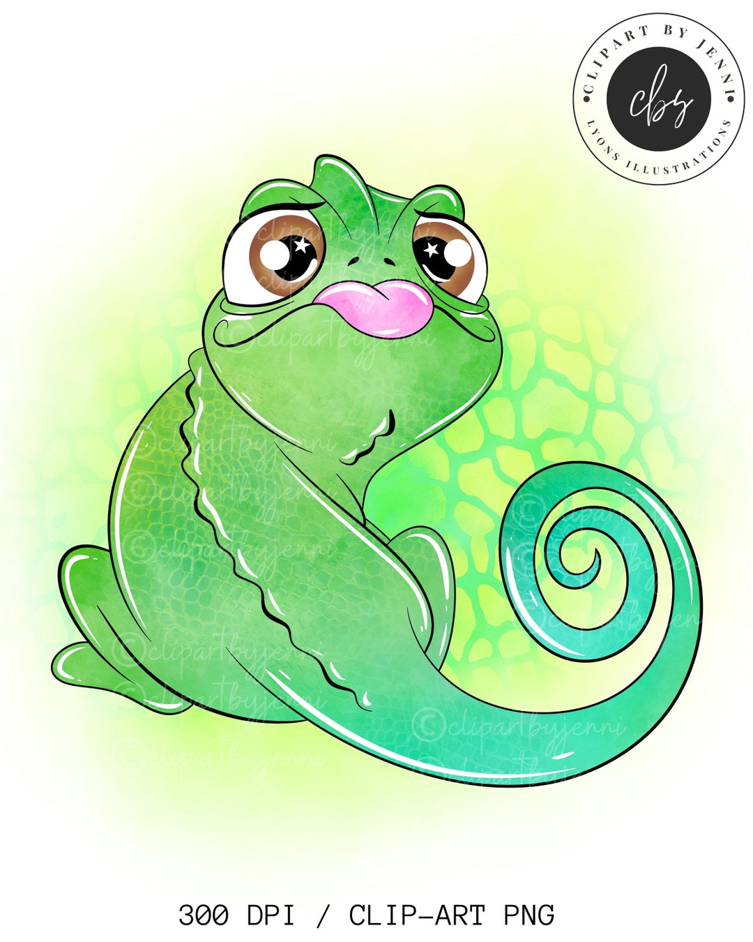 Watercolour Pascal Lizard Clipart / Pascal Rapunzel PNG 300 Dpi Digital ...