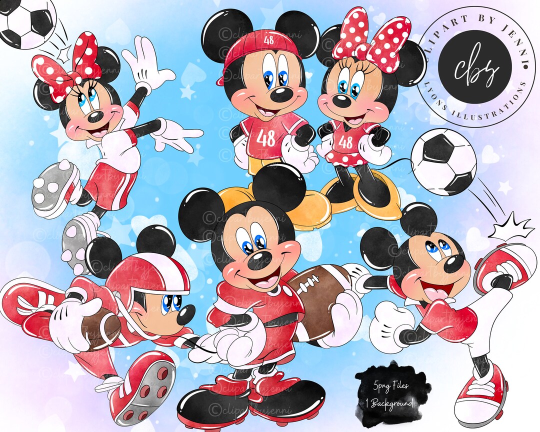 Watercolour Mickey Minnie Football Clipart / Minnie Mickey American ...