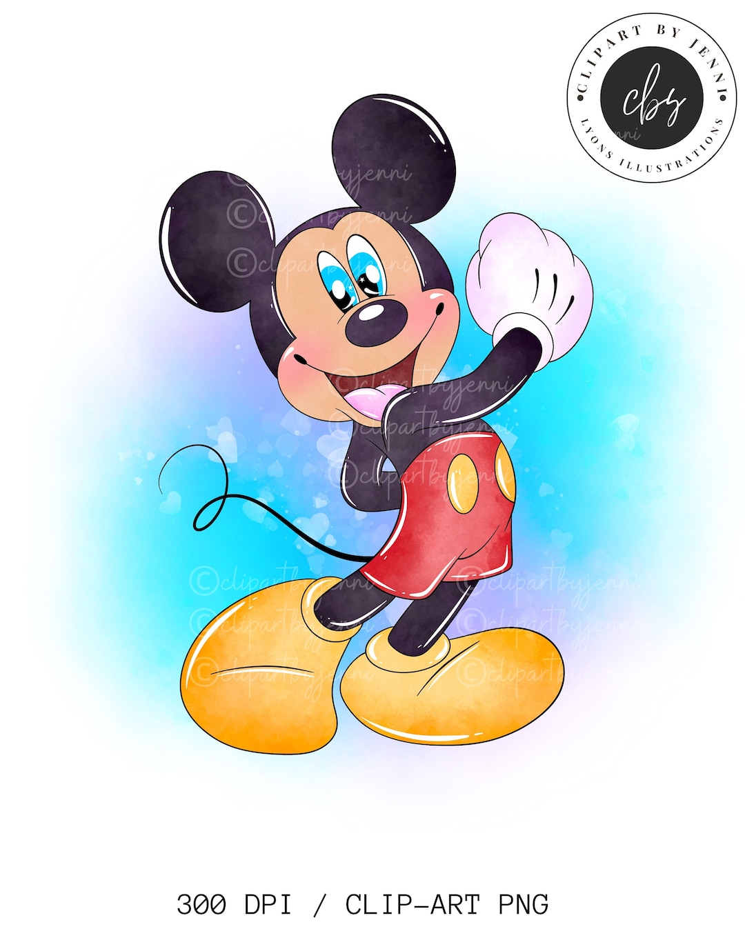 Watercolour Mickey Clipart / Funny Mickey PNG Printable Digital ...