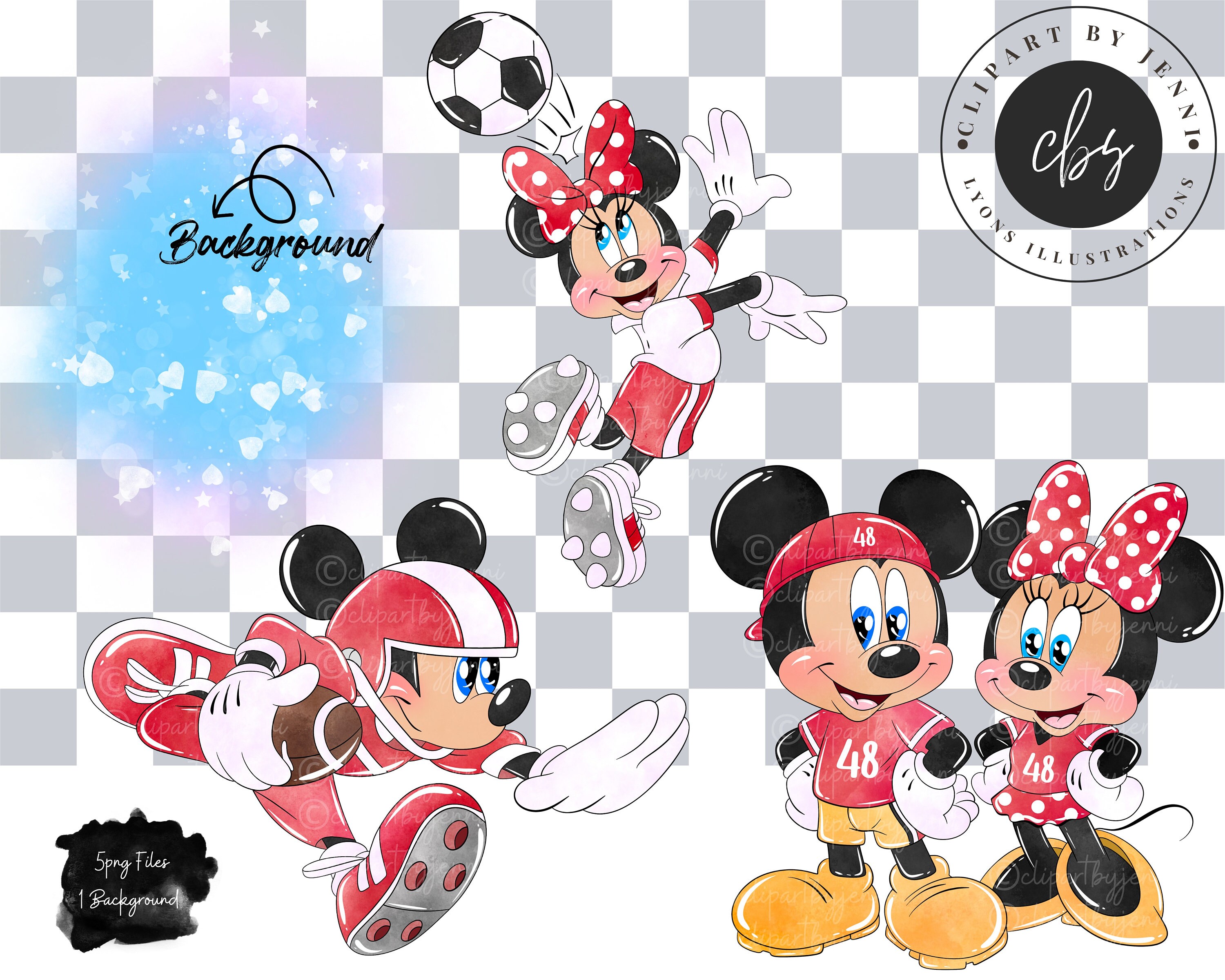 Watercolour Mickey Minnie Football Clipart / Minnie Mickey American ...