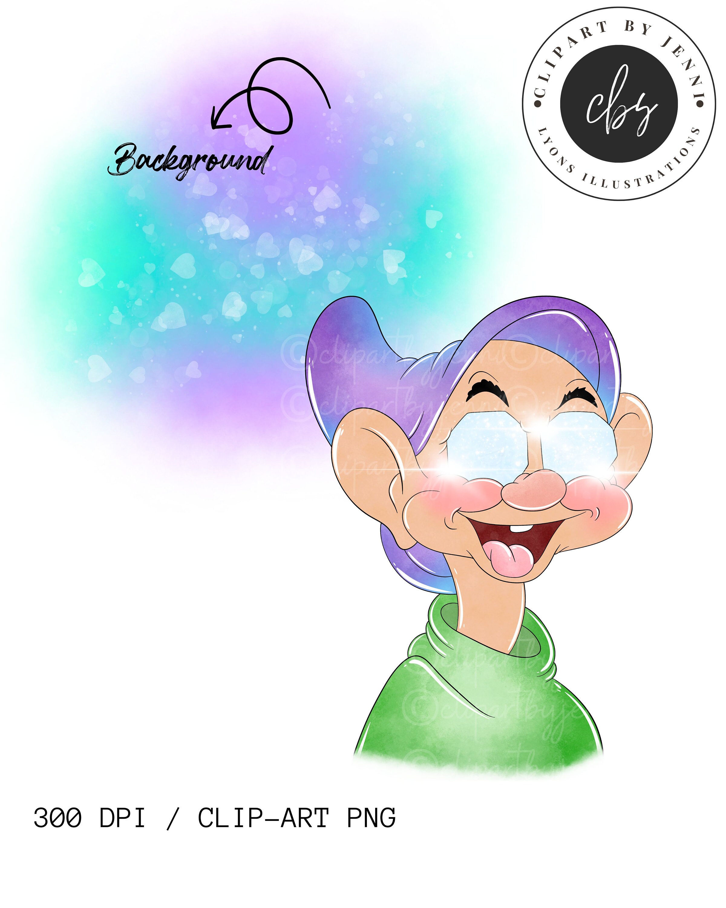 Watercolour Snow White Dopey Clipart / Dopey Diamond Eyes PNG Printable ...