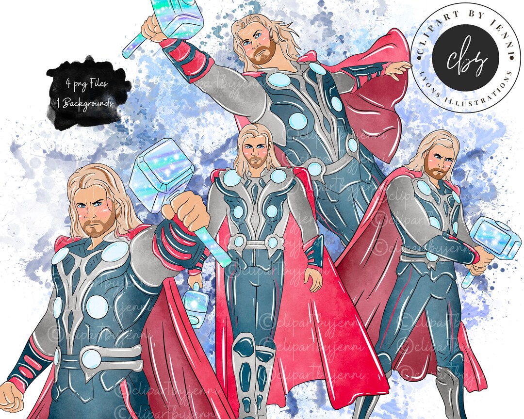 Watercolour Thor Superhero Clipart / Thor Superhero PNG Printable ...