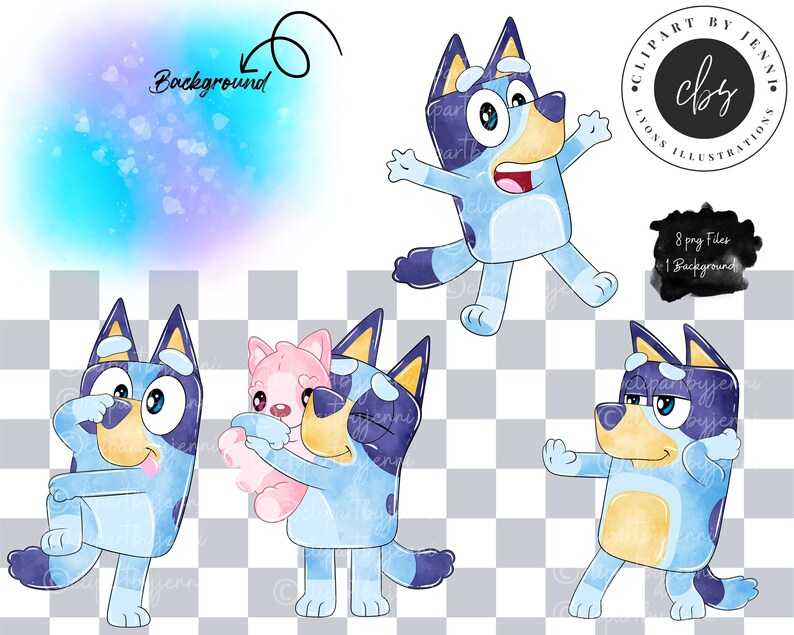 Watercolour Blue Dog Clipart / Blue Dog Tv Show 300 Dpi PNG Digital ...