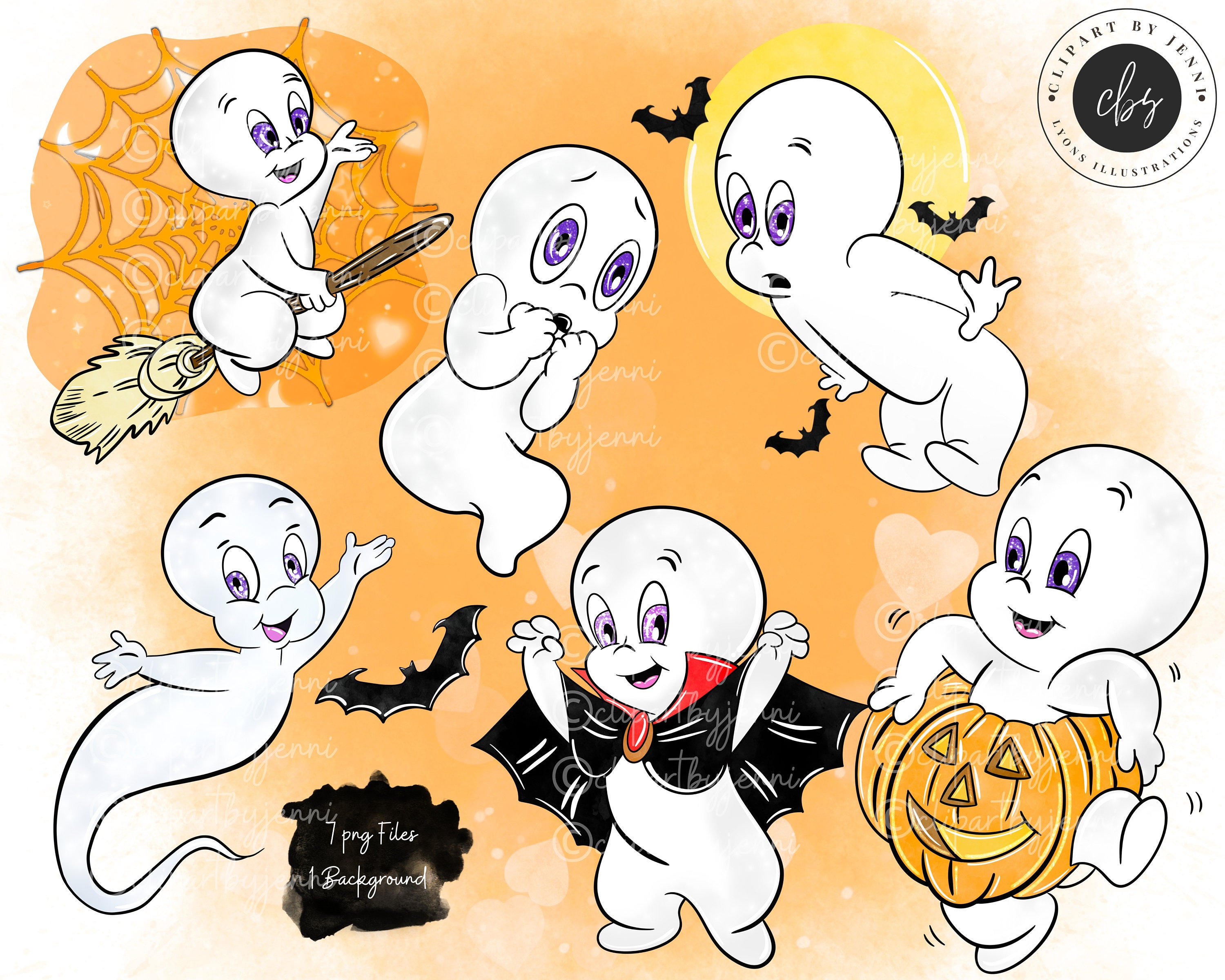 Casper Watercolour Clipart Bundle / Casper the Friendly Ghost Clipart ...