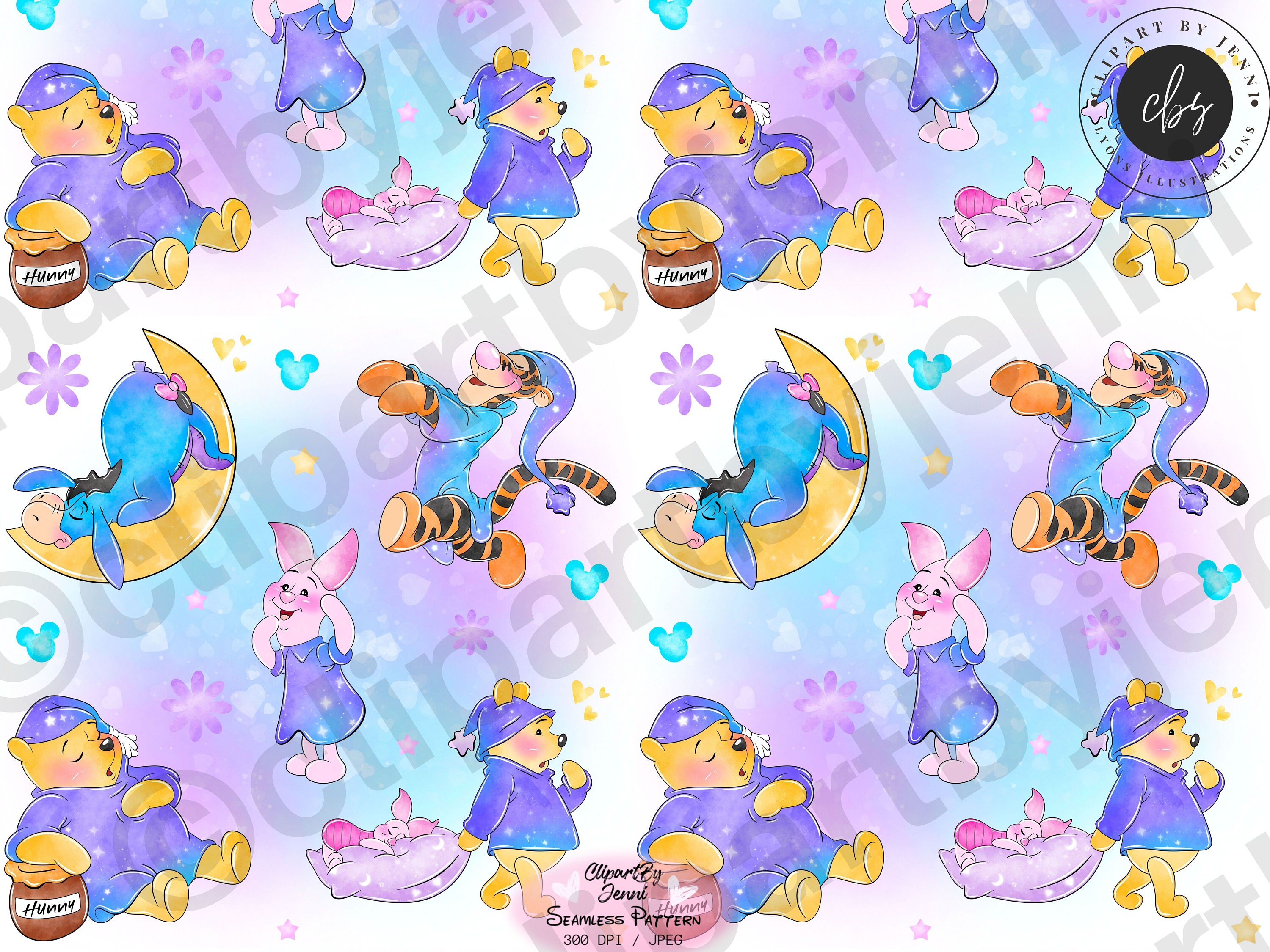 Winnie Pooh Sleepy Seamless Pattern / Sleepy Winnie Pooh Seamless File ...