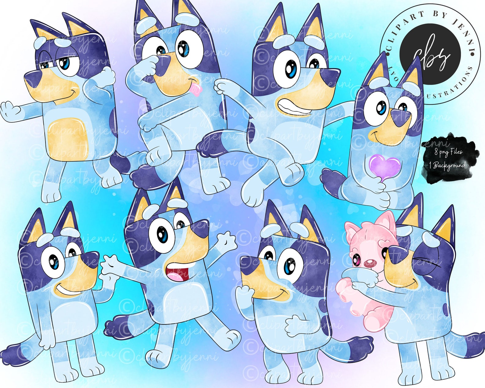 Watercolour Blue Dog Clipart / Blue Dog Tv Show 300 Dpi PNG Digital ...
