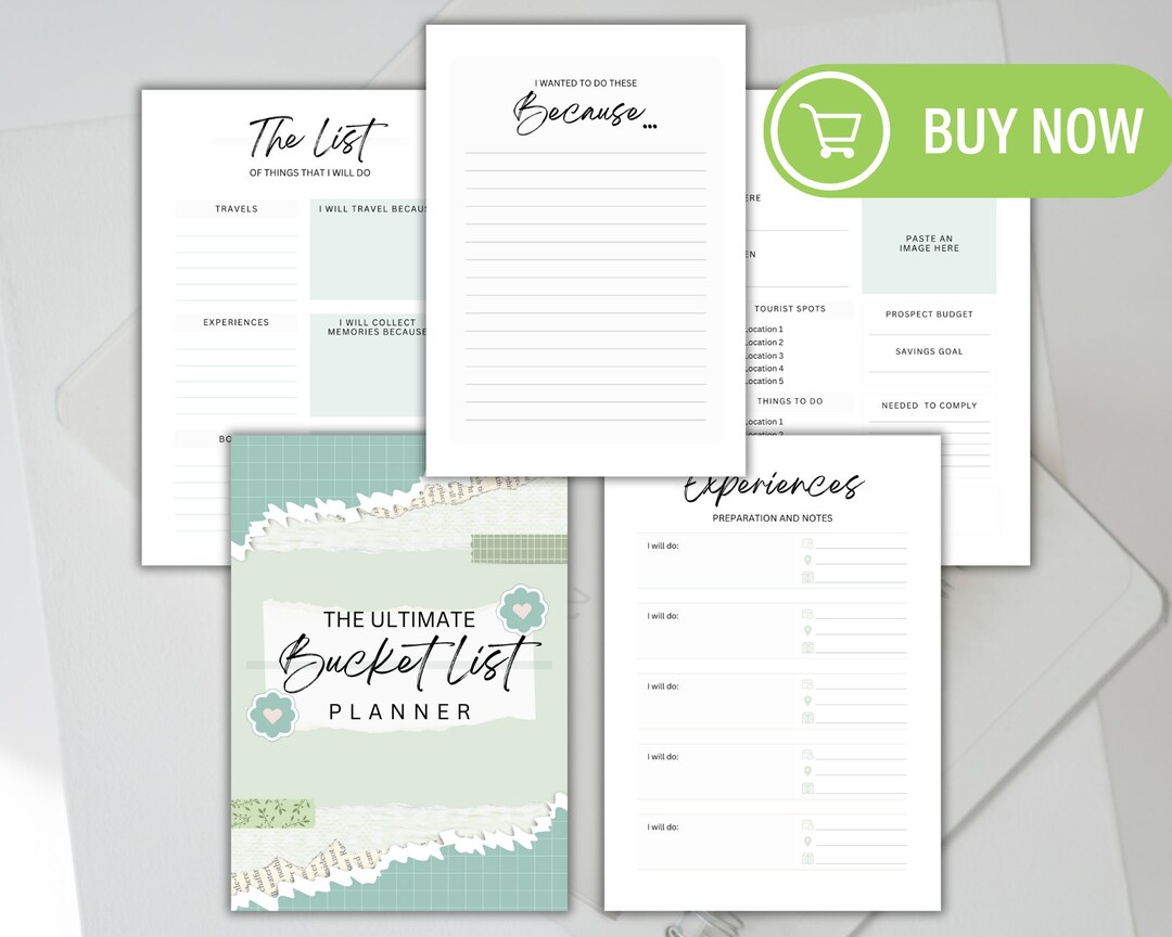 Bucket List Planner, Printable Bucket List, Fun Green Adventure Planner ...
