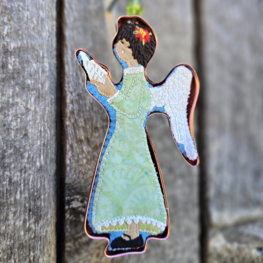 Handstitched Curly Haired Angel in Vintage Copper Cookie Cutter ...