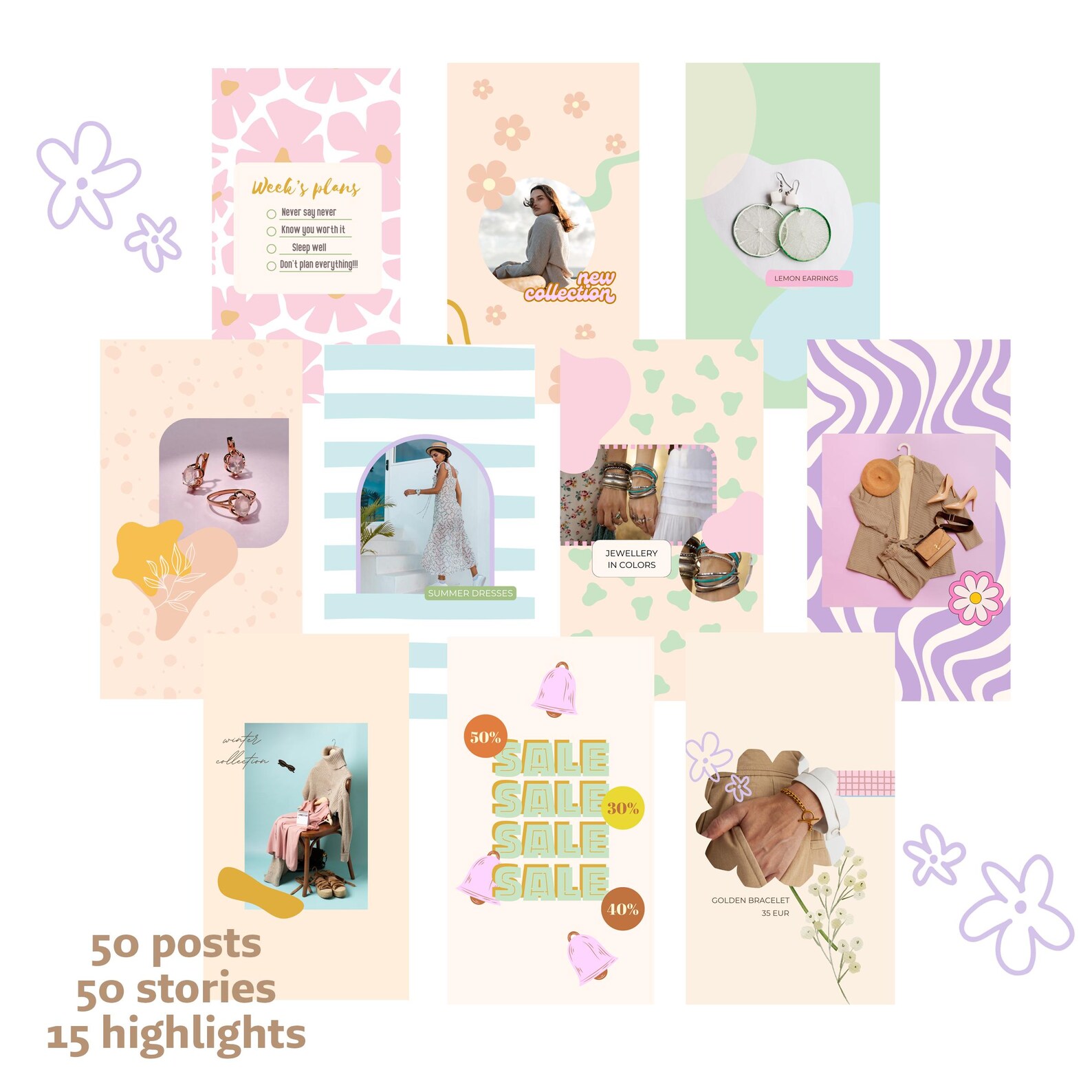 50 Instagram Templates | Colourful Romantic Templates | Canva Templates ...