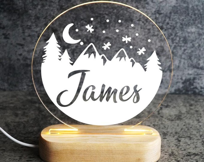 Mountains Custom Name Light, Personalized Bedroom LED, Light up Sign ...