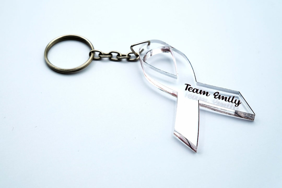 Lung Cancer Awareness Gift, Custom Keychain for White Ribbon, Cancer ...