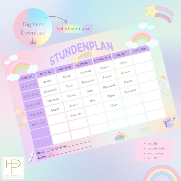 School Timetable Printable - Etsy