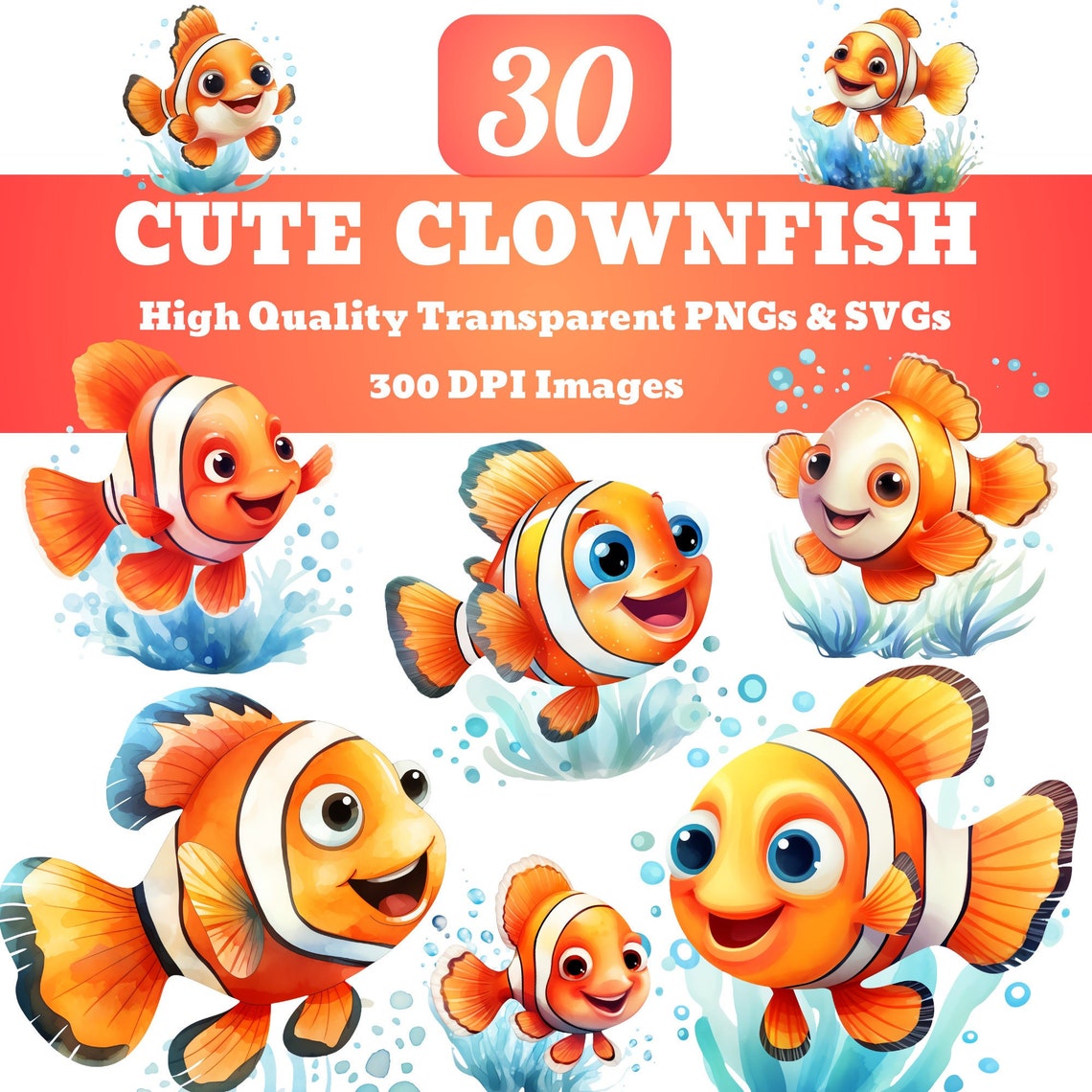 Cute Clownfish SVG PNG Clipart, Birthday Baby Shower Png, Ocean Life ...