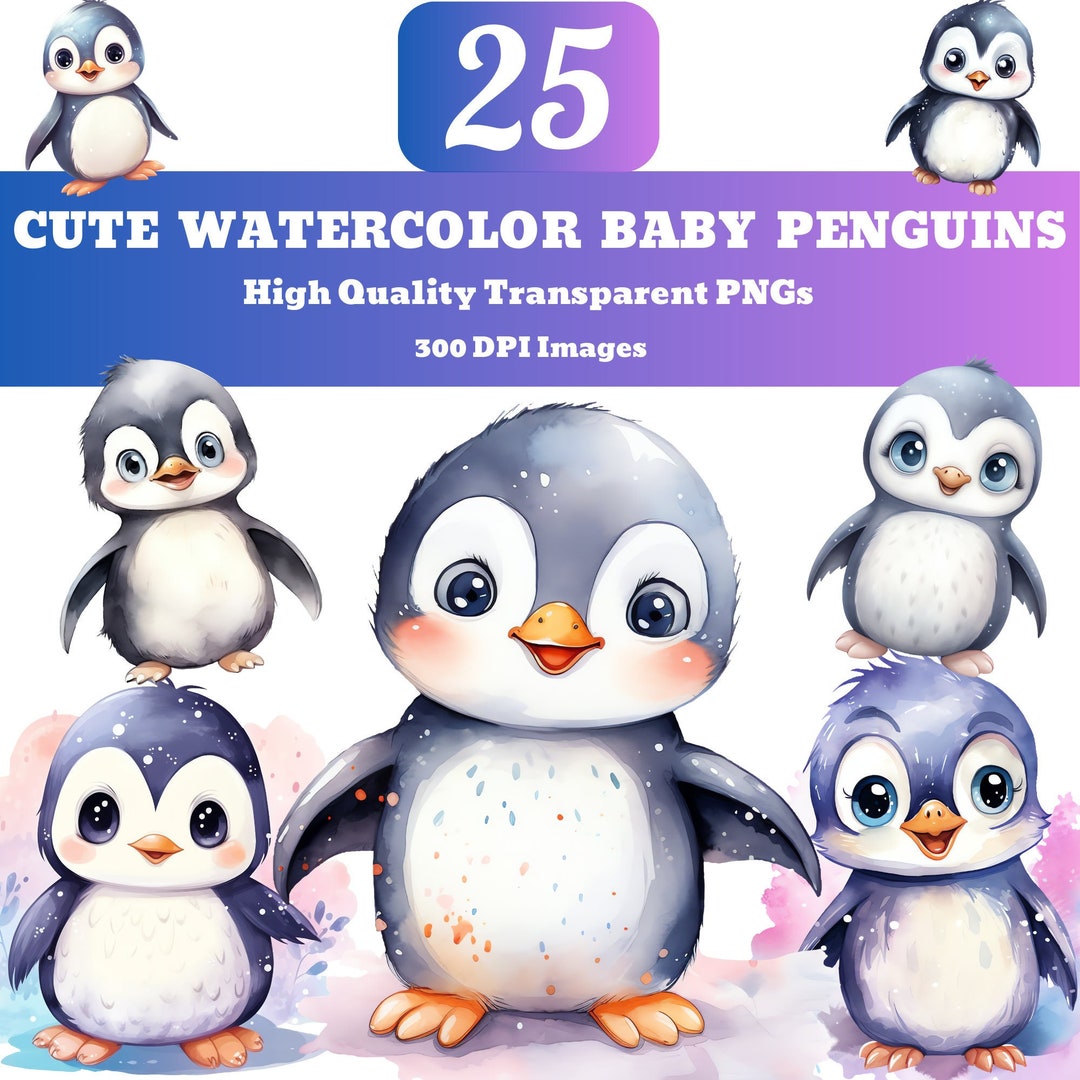 Cute Watercolor Baby Penguin PNG Clipart, Watercolor Winter Bundle ...