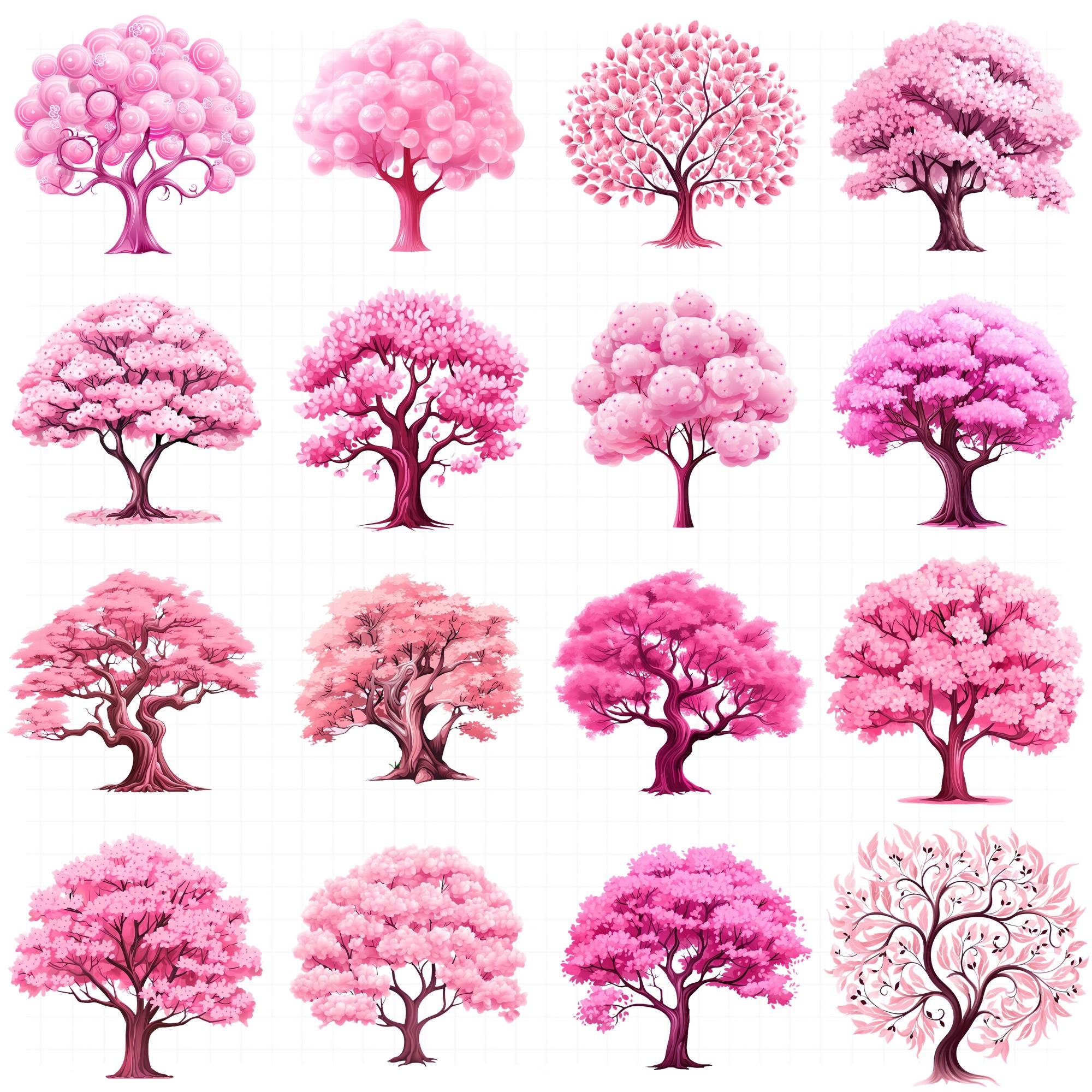 Cute Pink Trees PNG SVG Clipart Bundle, Watercolor Clipart, Digital ...