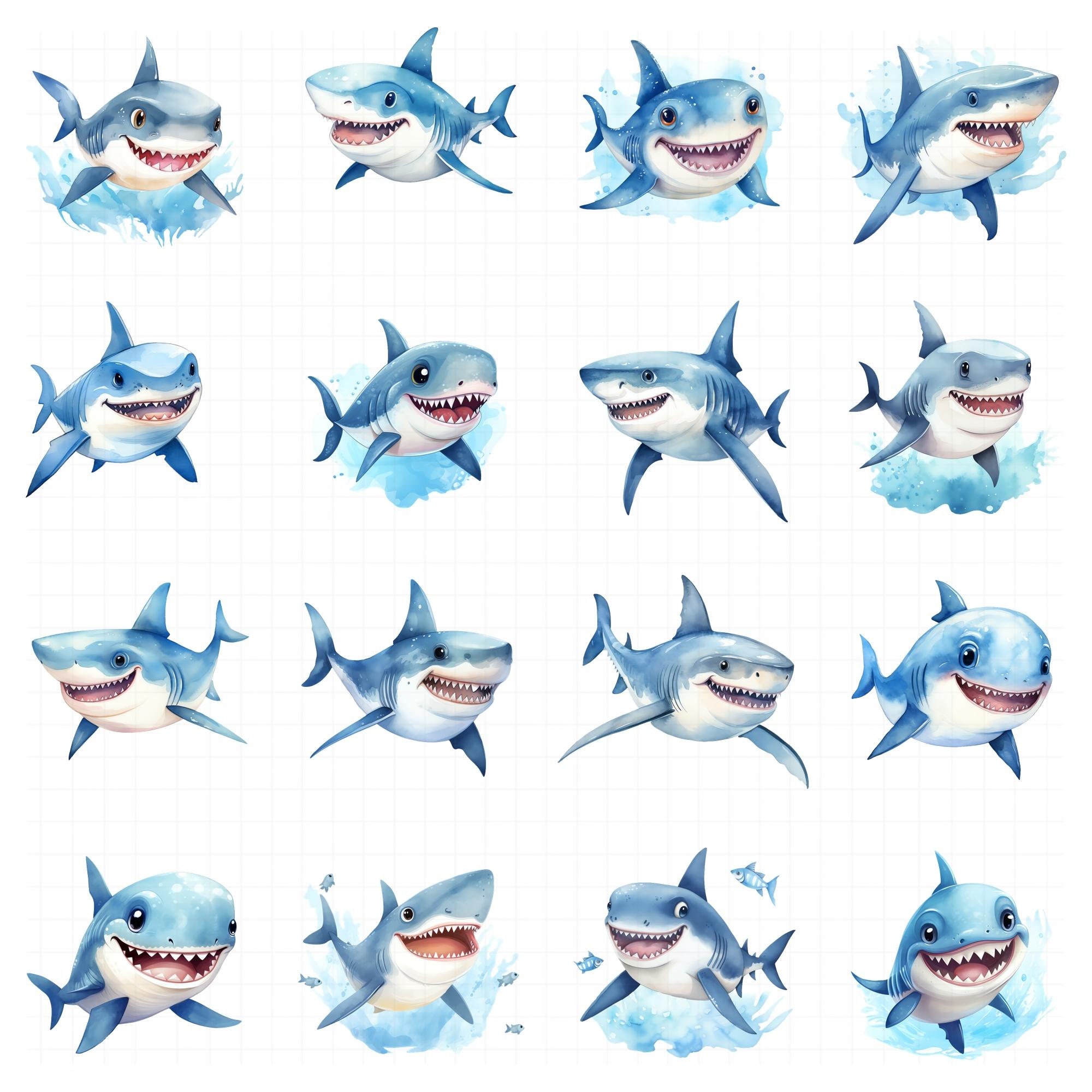 Cute Shark Watercolor Clipart, Nursery Decor (PNG SVG) - Etsy