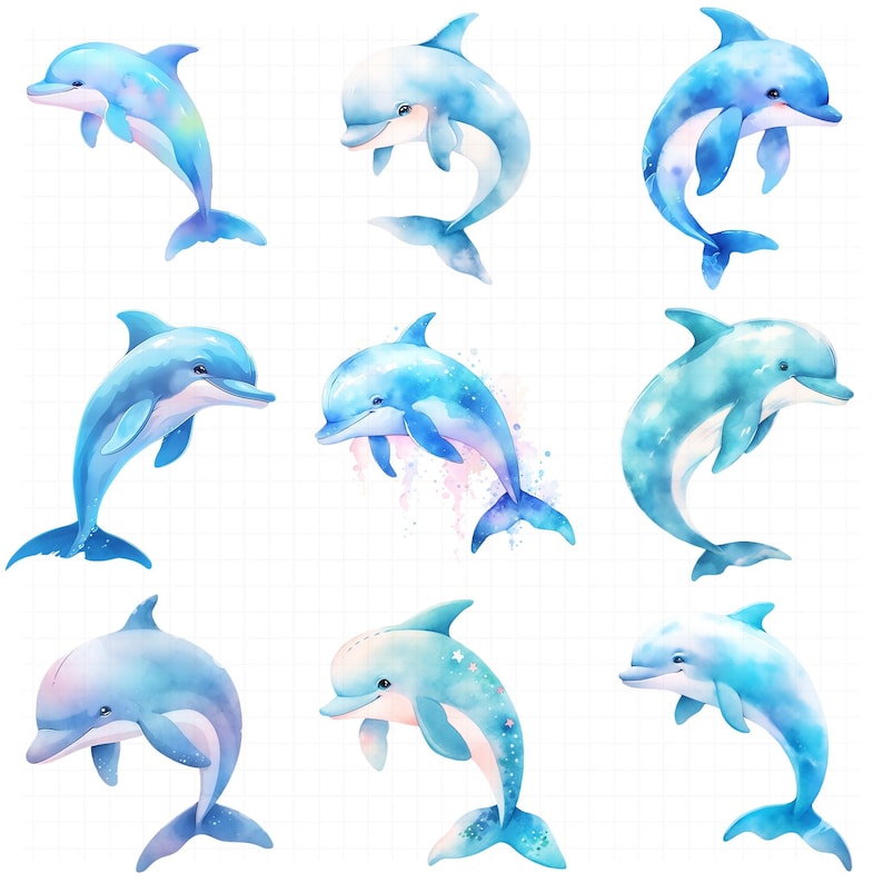 Cute Watercolor Dolphin PNG SVG Clipart, Ocean Animals, Sea Life ...
