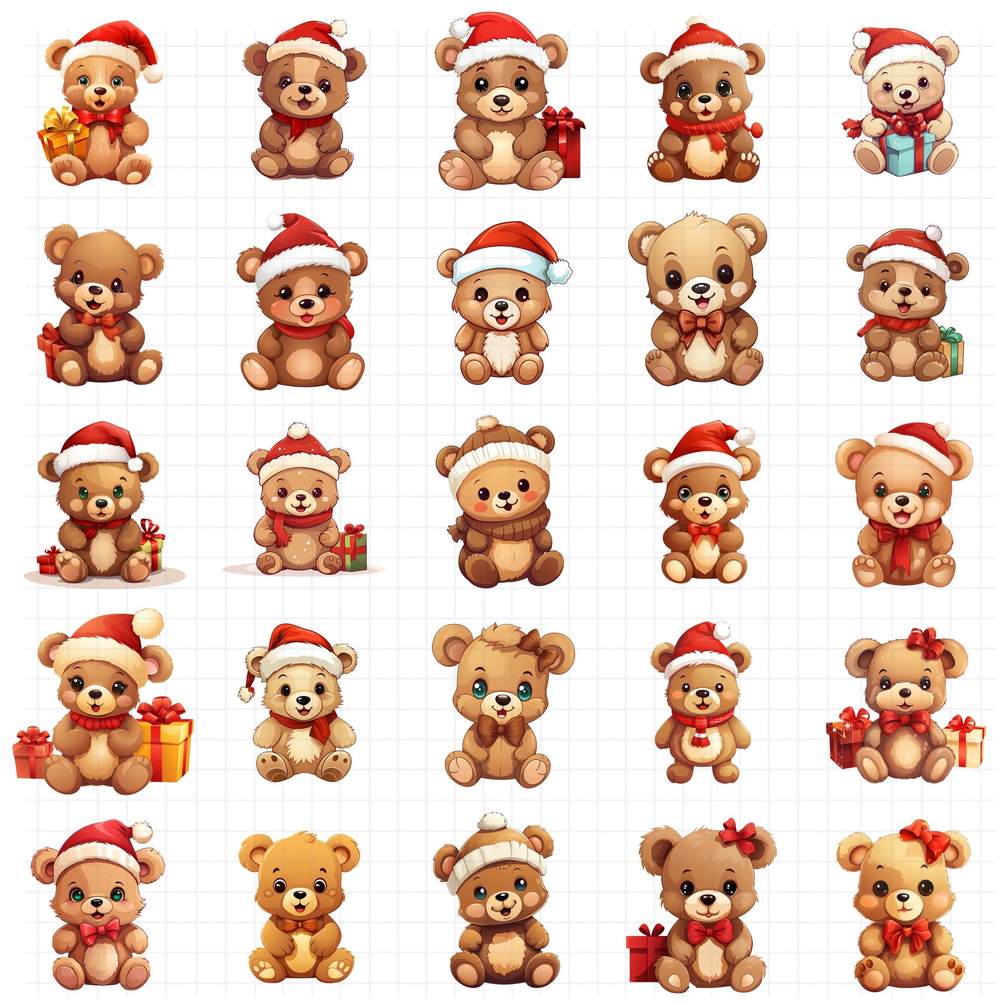 Cute Christmas Teddy Bear Clipart, PNG SVG Bundle - Etsy