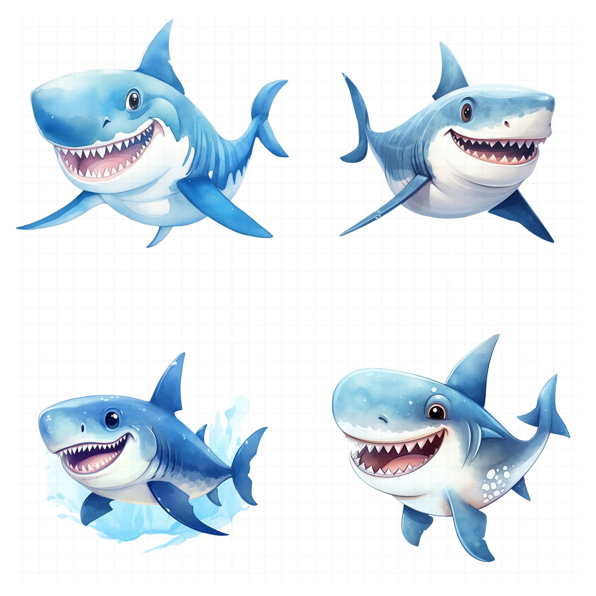 Cute Watercolor Shark SVG PNG Clipart, Shark PNG Nursery Decor, Shark ...