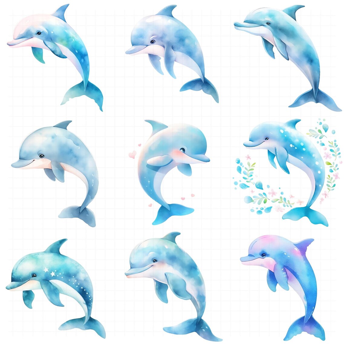Cute Watercolor Dolphin Clipart, Ocean Animals PNG SVG - Etsy