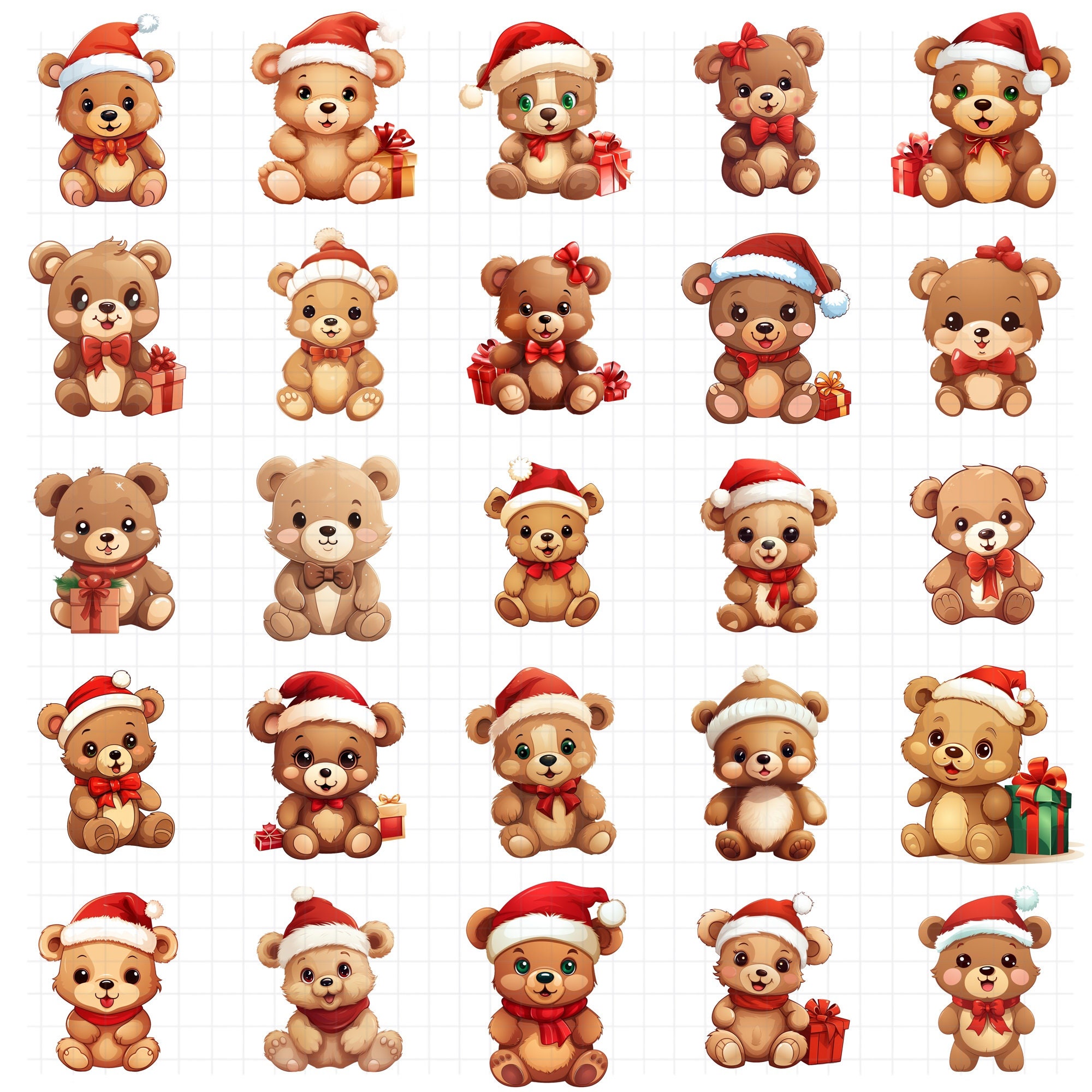 Cute Christmas Teddy Bear Clipart, PNG SVG Bundle - Etsy