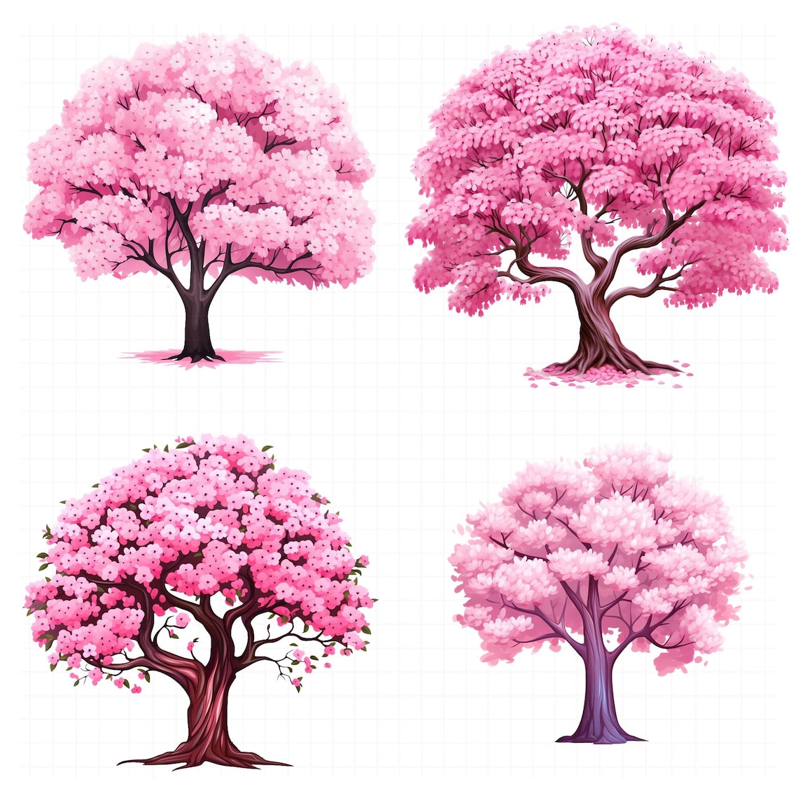 Cute Pink Trees PNG SVG Clipart Bundle, Watercolor Clipart, Digital ...