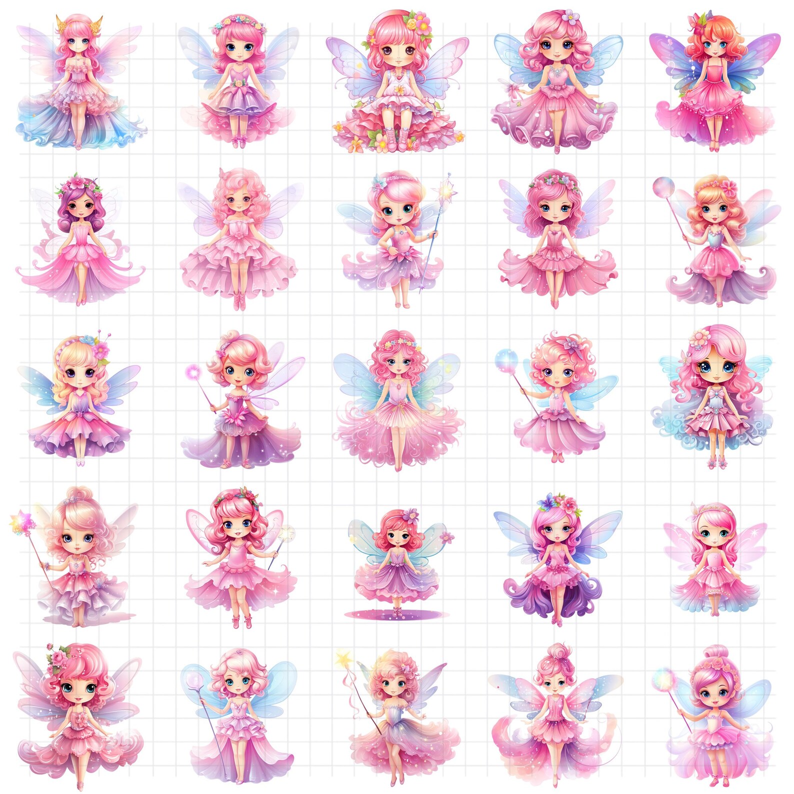 Cute Pink Fairies Clipart SVG PNG Bundle, Fairytale Bundle PNG, Fairy ...