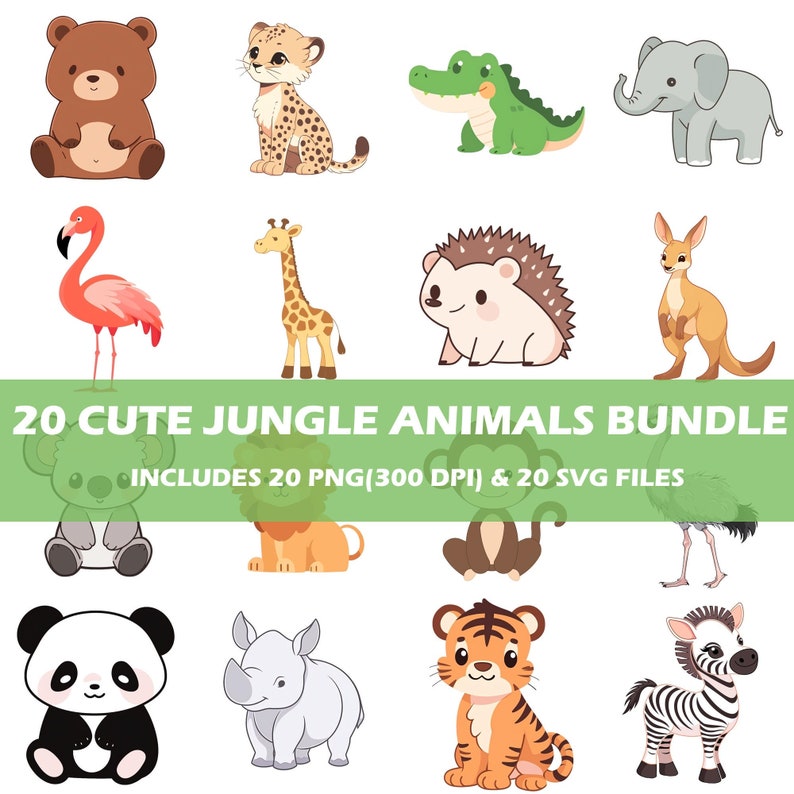 Jungle Animals SVG Set 20 PNG & SVG Files for Kids' - Etsy