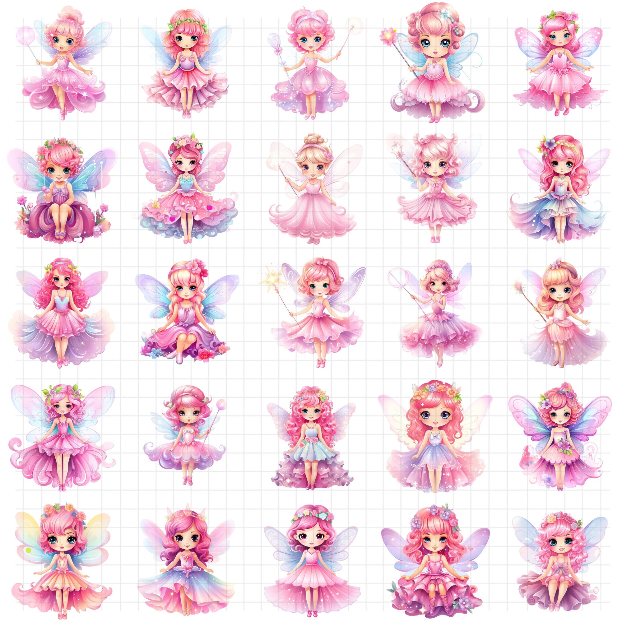 Cute Pink Fairies Clipart Bundle, Fairytale PNG SVG Graphics - Etsy