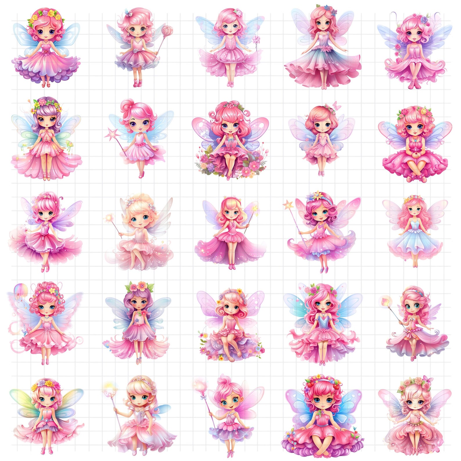 Cute Pink Fairies Clipart SVG PNG Bundle, Fairytale Bundle PNG, Fairy Garden Clipart, Fairy ...