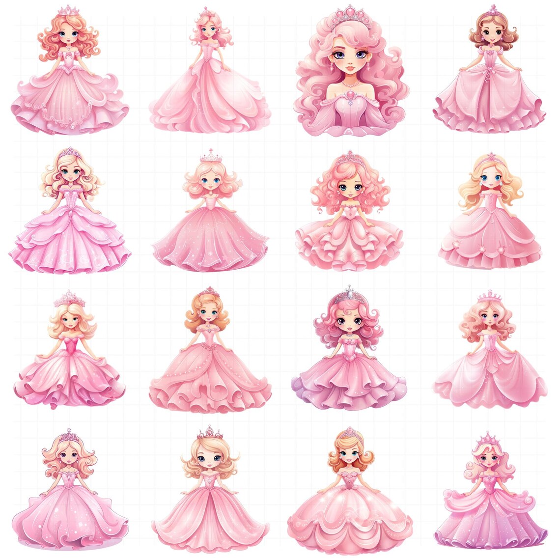 Beautiful Pink Princess PNG SVG Clipart Bundle, Princess Graphics ...